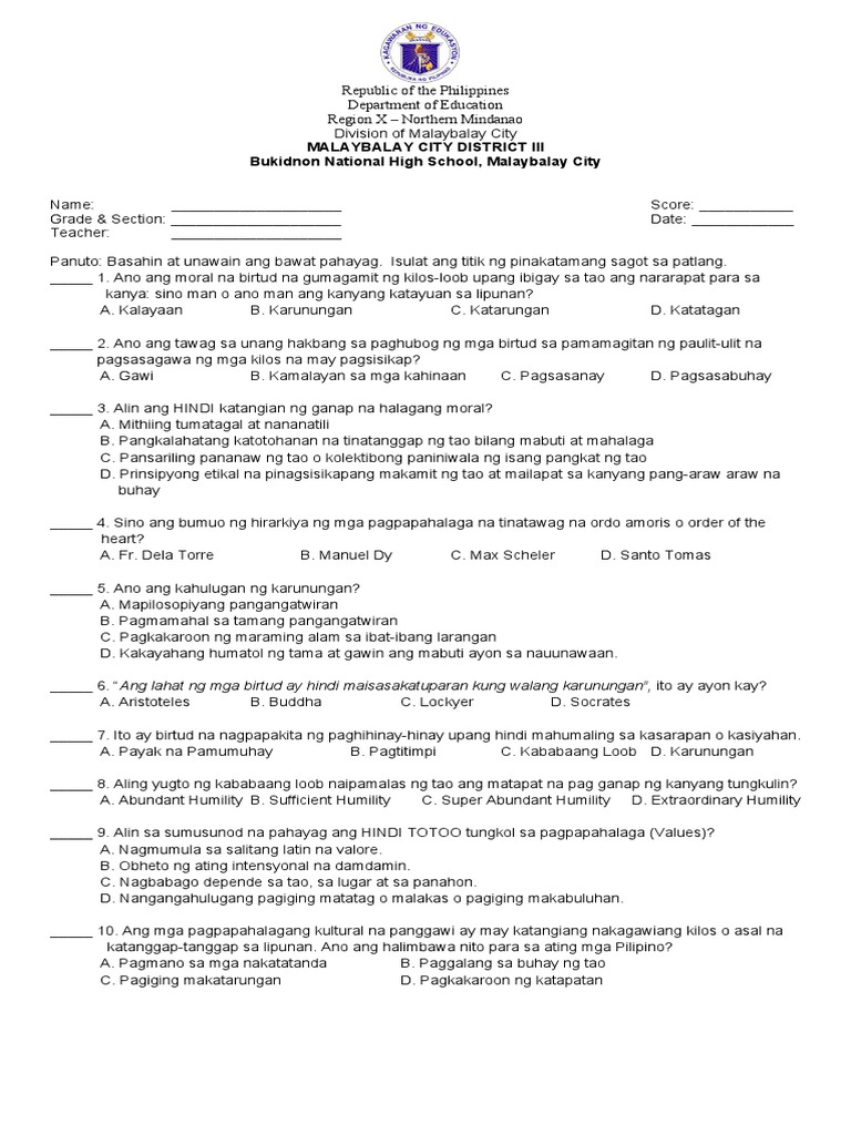 EsP7-Q3-ASSESSMENT-ANSWER-KEY | PDF