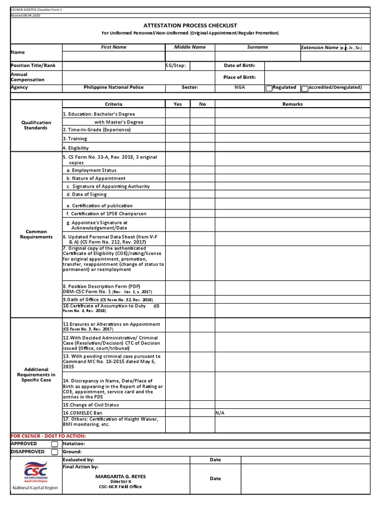 Csc Checklist Blank Pdf Government Justice
