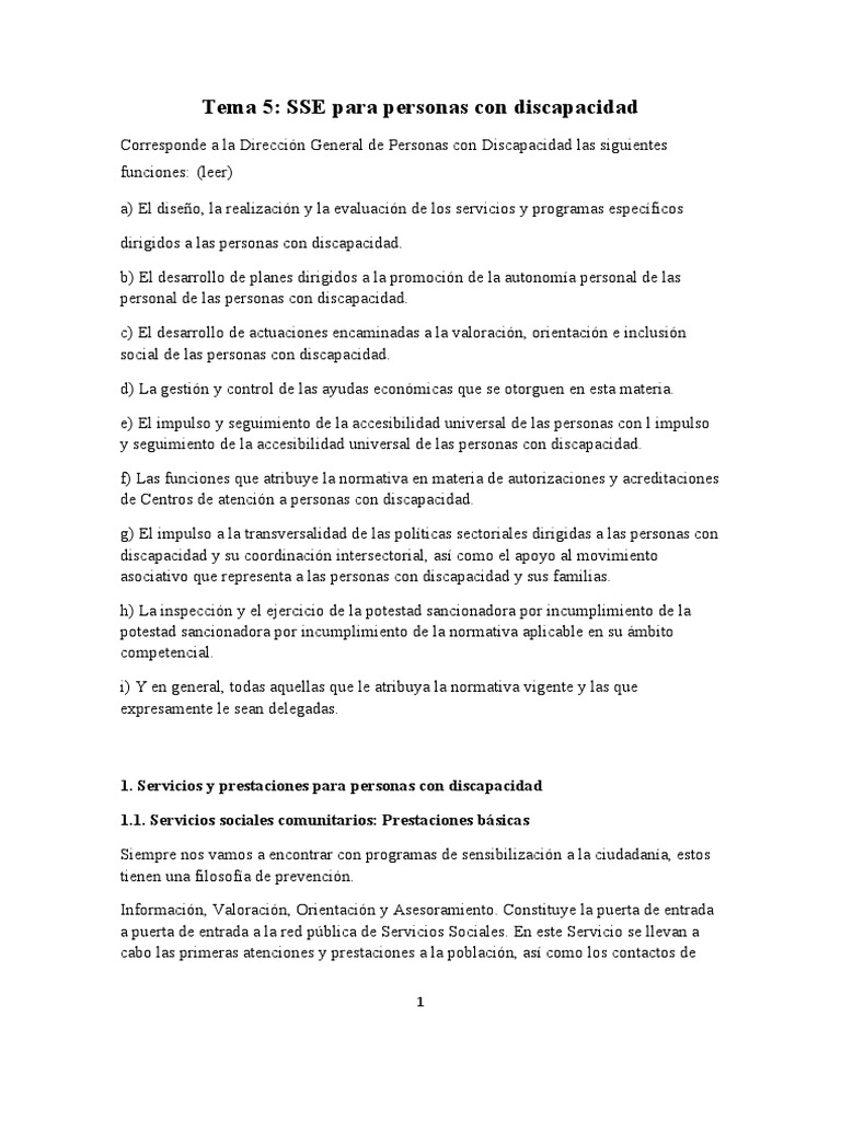 Tema 5: SSE para Personas Con Discapacidad | PDF | Invalidez | Trastorno mental