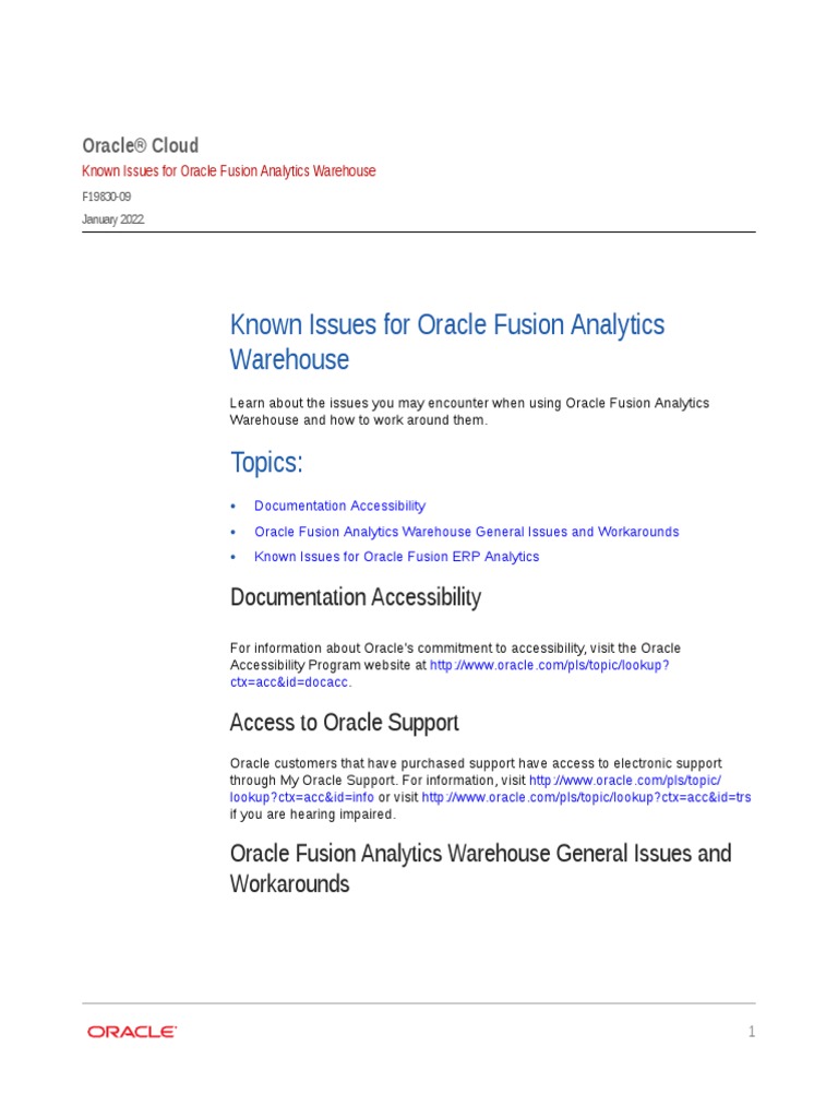 Known Issues For Oracle Fusion Analytics Warehouse Pdf