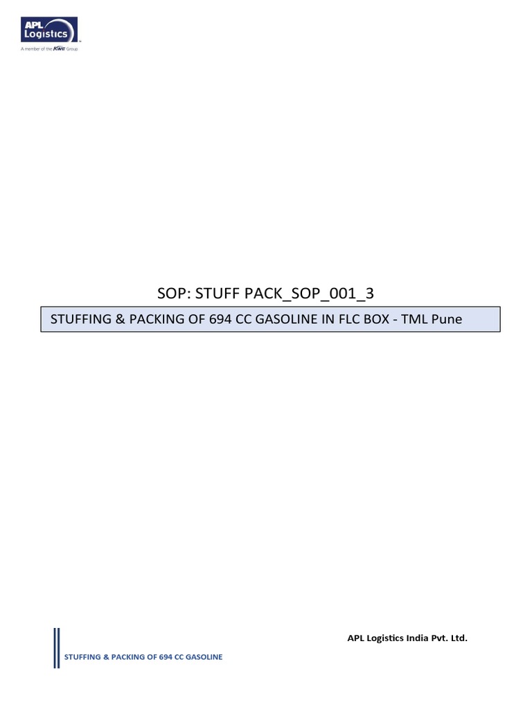 SOP - 1.5 LTR 3C Stuffing & Packing TML Pune - APL Logistics | PDF