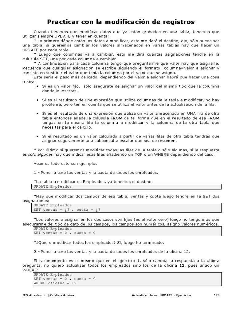 U8 UPDATE Ejercicios | PDF