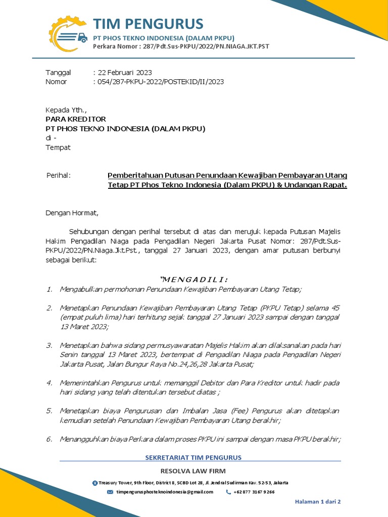 Surat Pemberitahuan PKPU TETAP | PDF