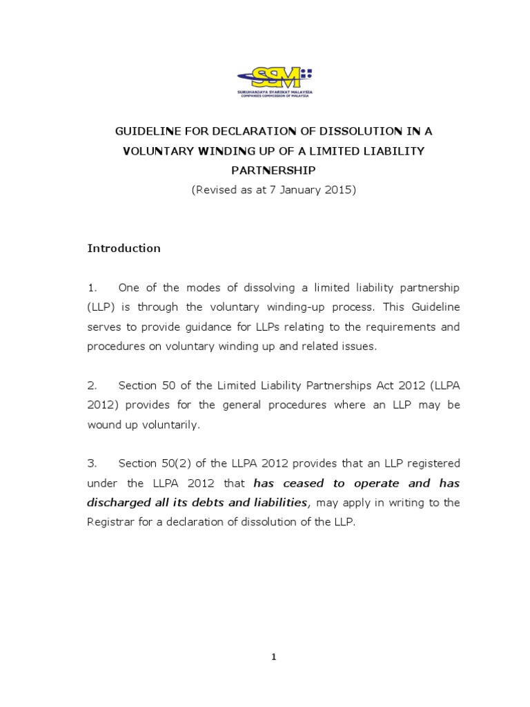 Guidelines On LLP Voluntary Winding Up (Revised On 07012015) - 0 | PDF ...