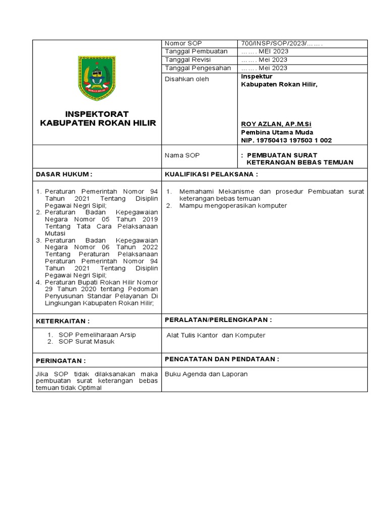 SOP SURAT KETERANGAN BEBAS TEMUAN - Umum | PDF