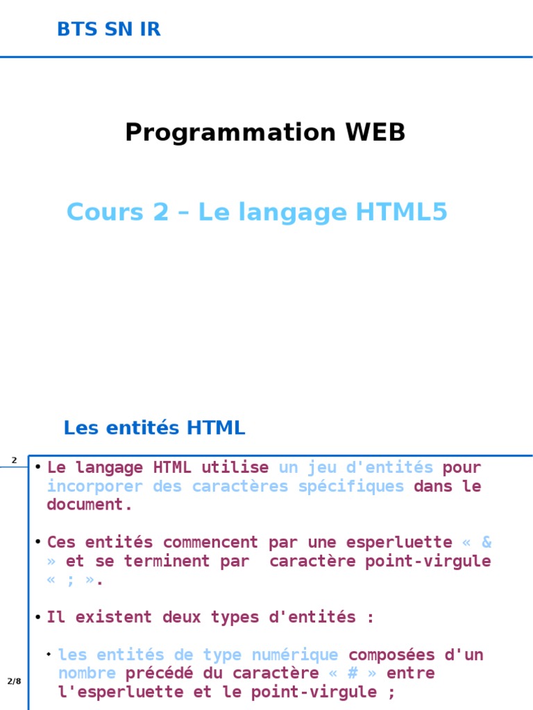 Programmation WEB Cours 2 - HTML5 v2.1 | PDF | Mise en réseau | Internet et Web