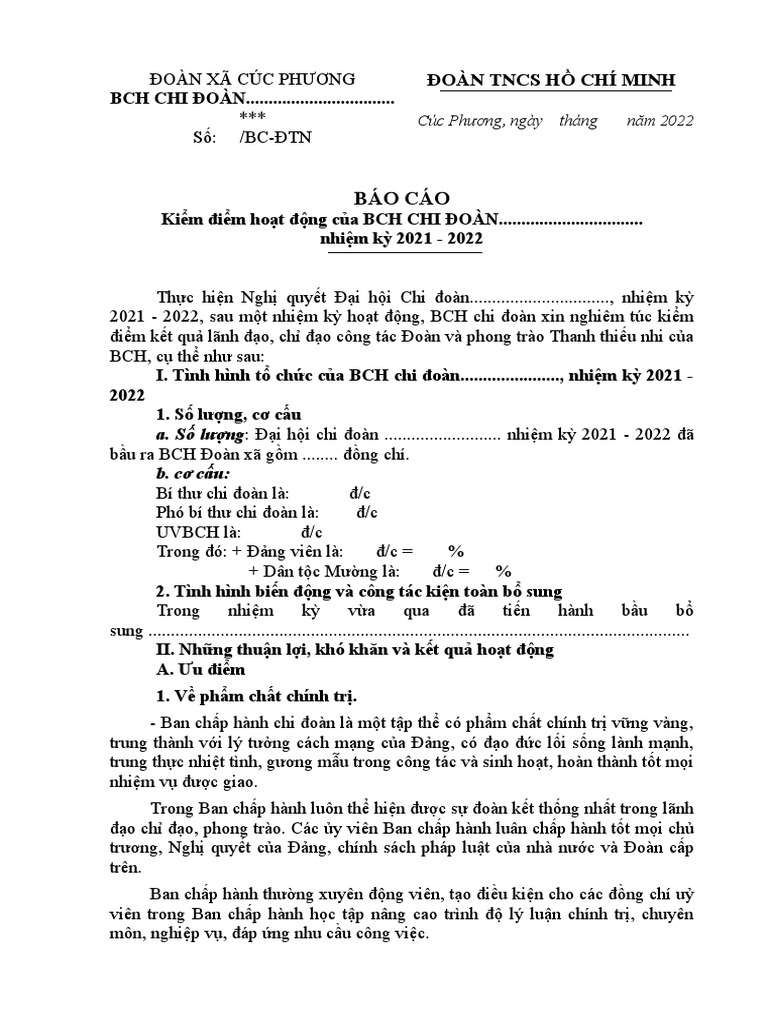 Bao Cao Kiem Diem Bch Chi Doan.doc | PDF