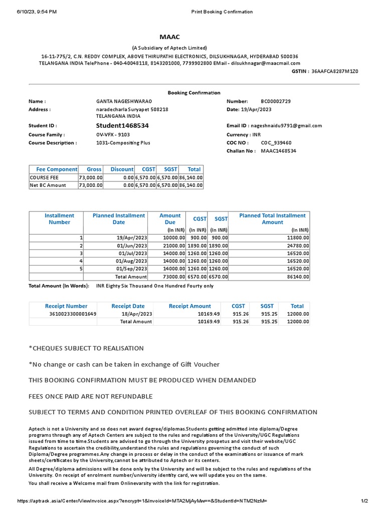 Booking Confirmation for Compositing Plus | PDF | Login