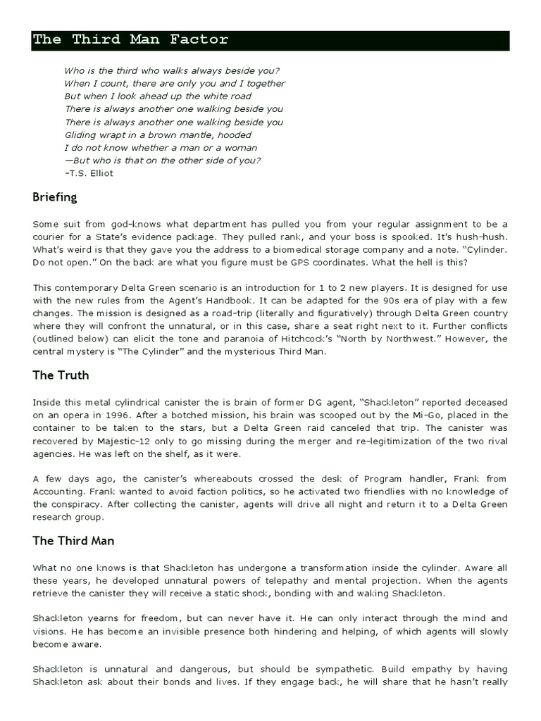 CoC - Delta Green - Adv - The Third Man Factor | PDF