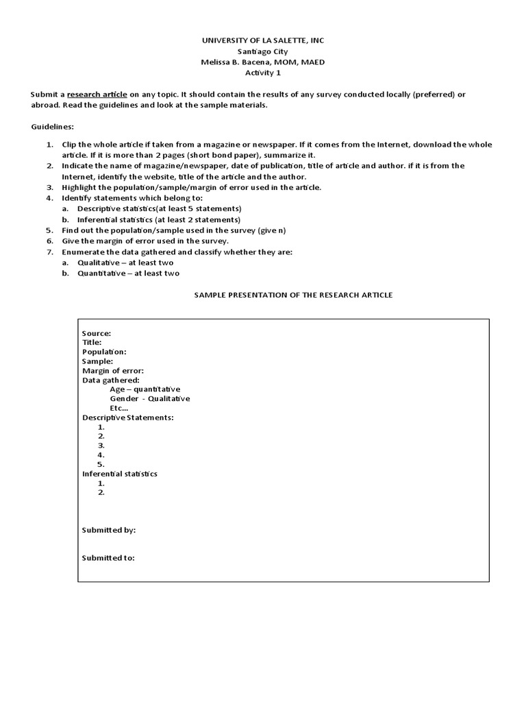 Statistics Activity 1 | PDF