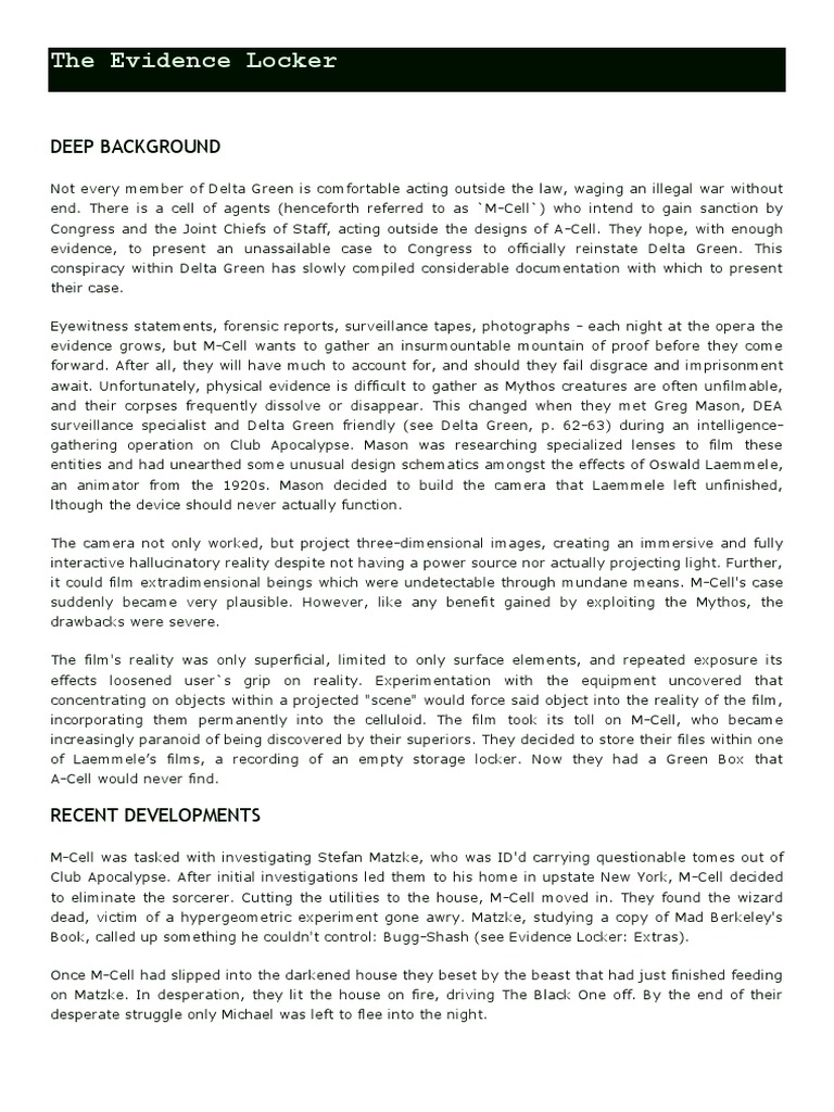 CoC - Delta Green - Adv - The Evidence Locker | PDF