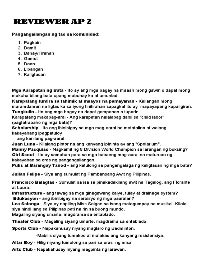 Reviewer - Aral Pan 2 | PDF