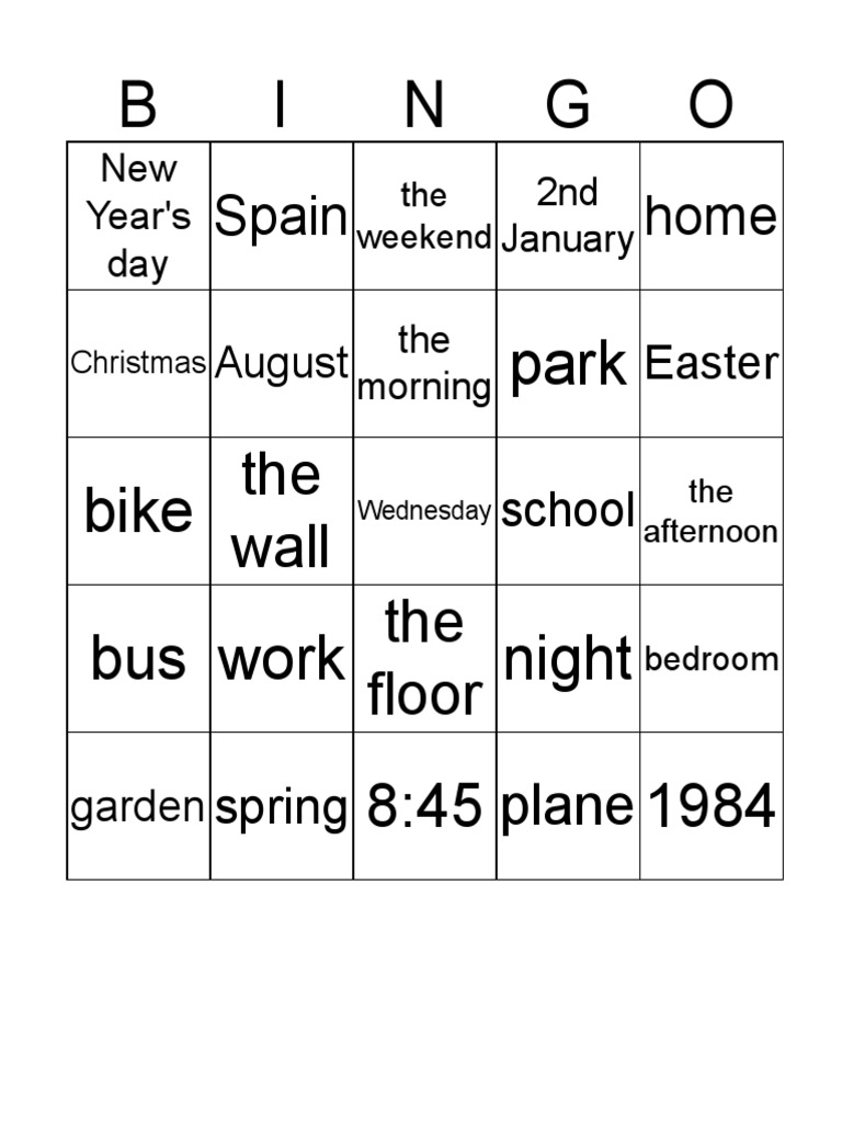Bingo Cards In, At, On | PDF | Christian Festivals And Holy Days ...