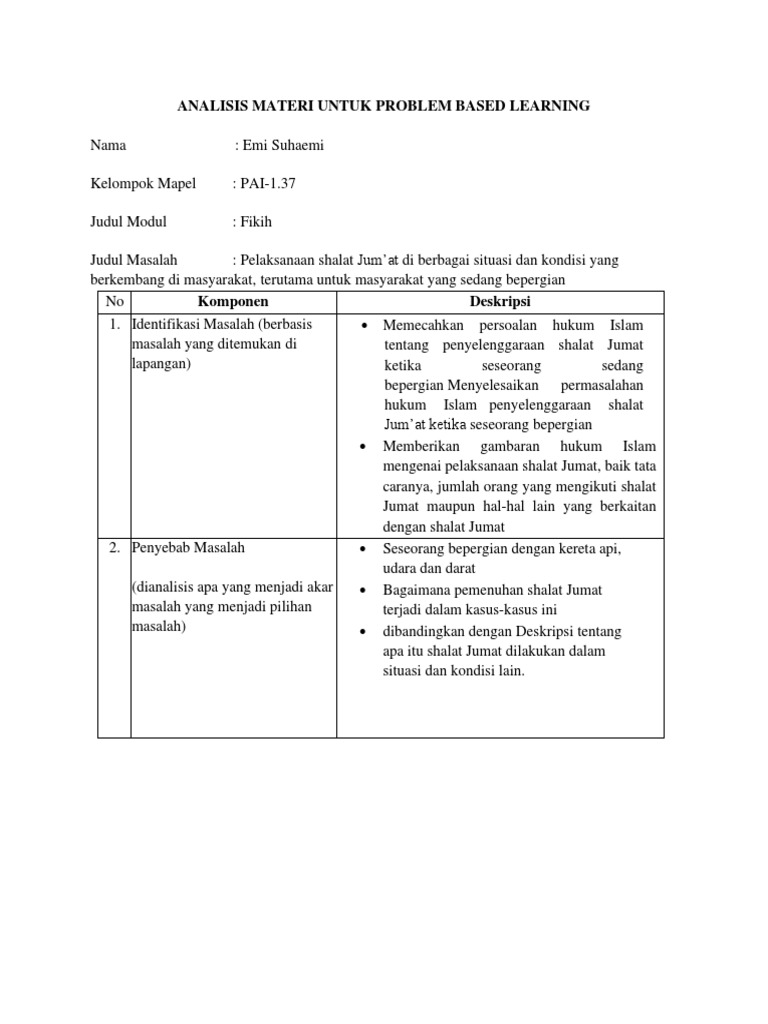 ANALISIS MATERI UNTUK PROBLEM BASED LEARNING 2 | PDF