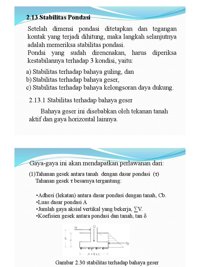 10.materi Stabilitas Pondasi Dangkal | PDF