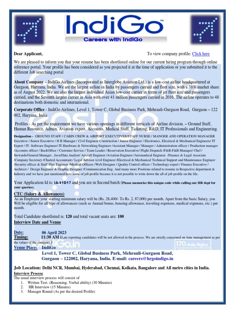 Indigo Invitation Letter | PDF | Career & Growth