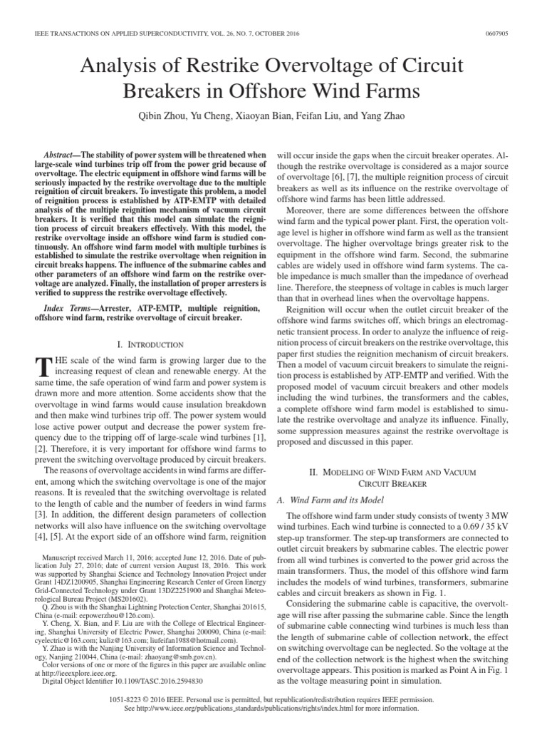 Analysis of Restrike Overvoltage of Circuit Breakers in Offshore Wind Farms | PDF | Transformer ...