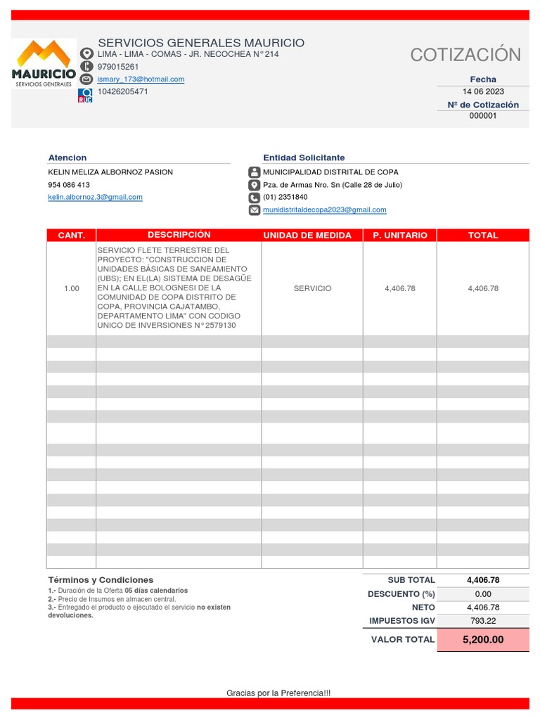 Formato Cotización - Proforma Isidora | PDF | Economias