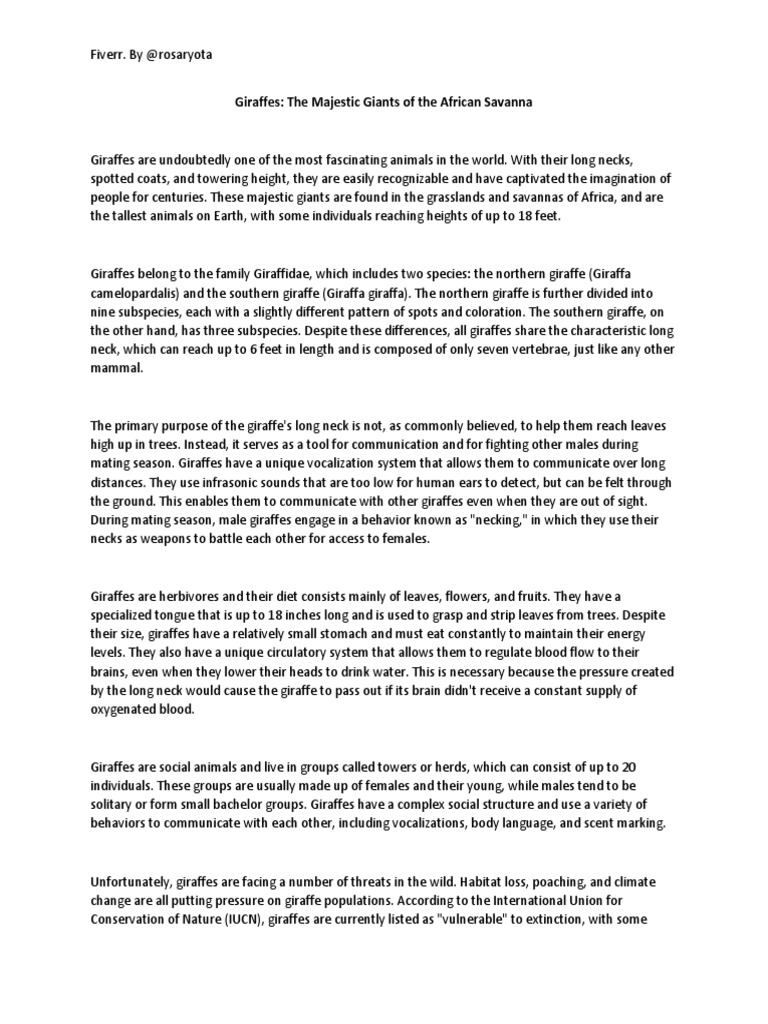 SAMPLE - Giraffes The Majestic Giants of The African Savanna | PDF ...