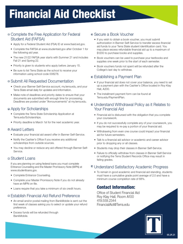 Financial Aid Checklist | PDF | Student Financial Aid In The United ... Financial Aid Checklist | PDF | Student Financial Aid In The United ...