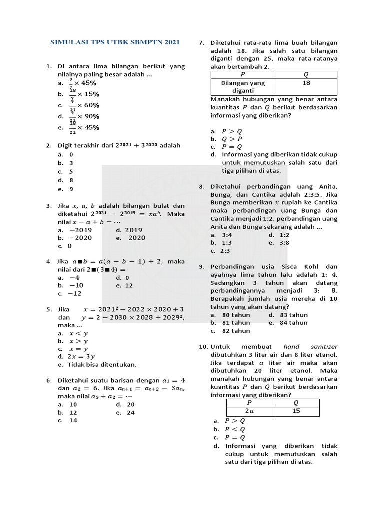 Simulasi Soal UTBK SBMPTN 2021 | PDF | Metode & Bahan Ajar