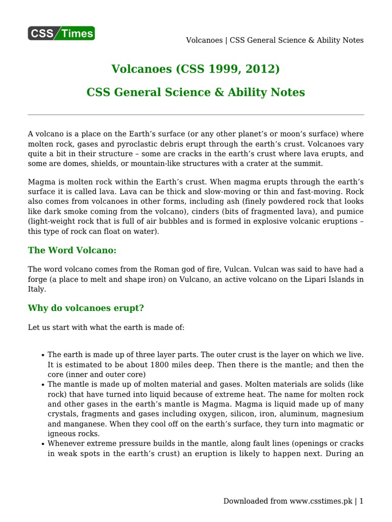 Volcanoes _ CSS General Science & Ability Notes | PDF | Volcano | Lava