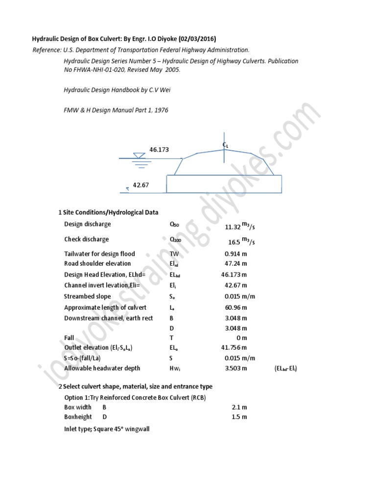 Hydraulic Design of Box Culvert | PDF | Civil Engineering | Earth Sciences