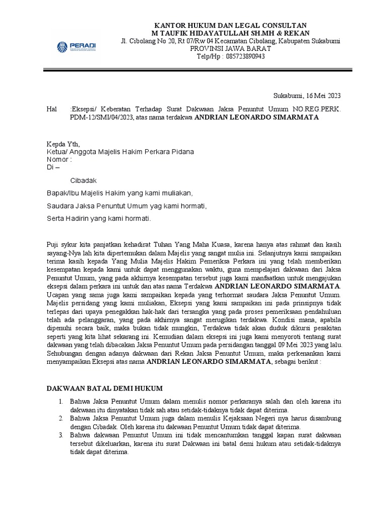 Contoh Surat Eksepsi | PDF