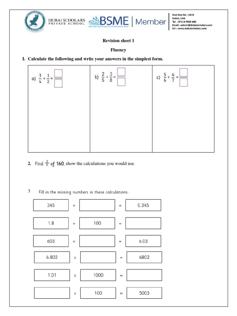 Year 6 Revision Sheet 1 2023 | PDF | Teaching Methods & Materials