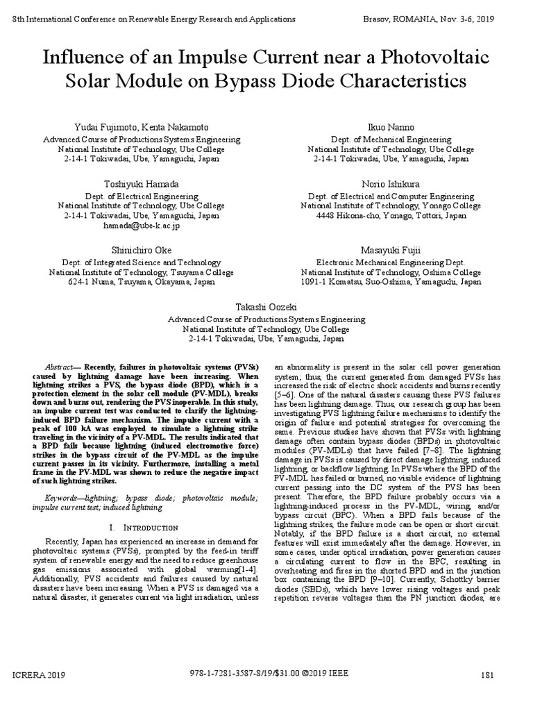 Influence of An Impulse Current Near A Photovoltaic Solar Module On Bypass Diode Characteristics ...