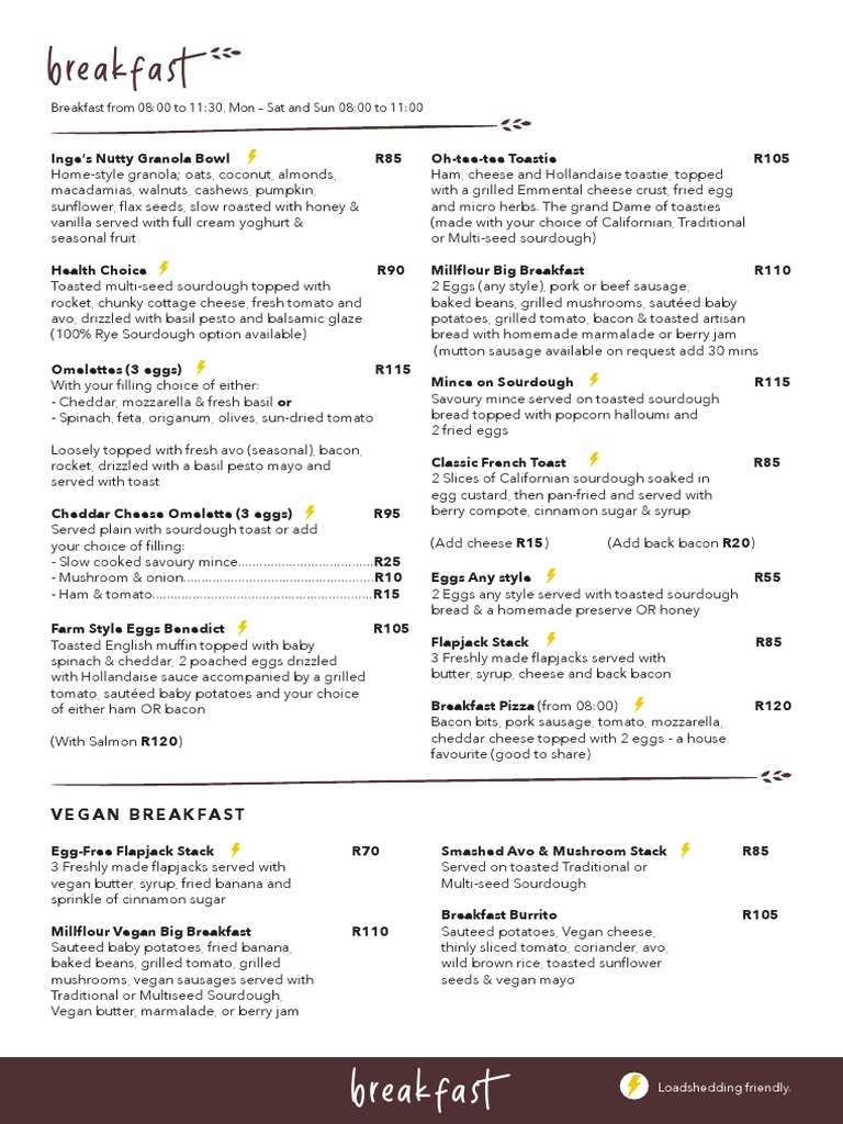 Breakfast and Lunch Menu Options | PDF