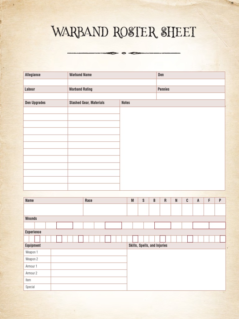 Burrows and Badgers Roster Sheet | PDF | Military Technology | Military ...
