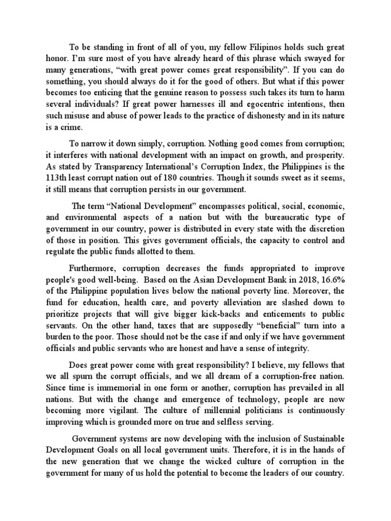 OralCom Speech | PDF | Corruption | Poverty