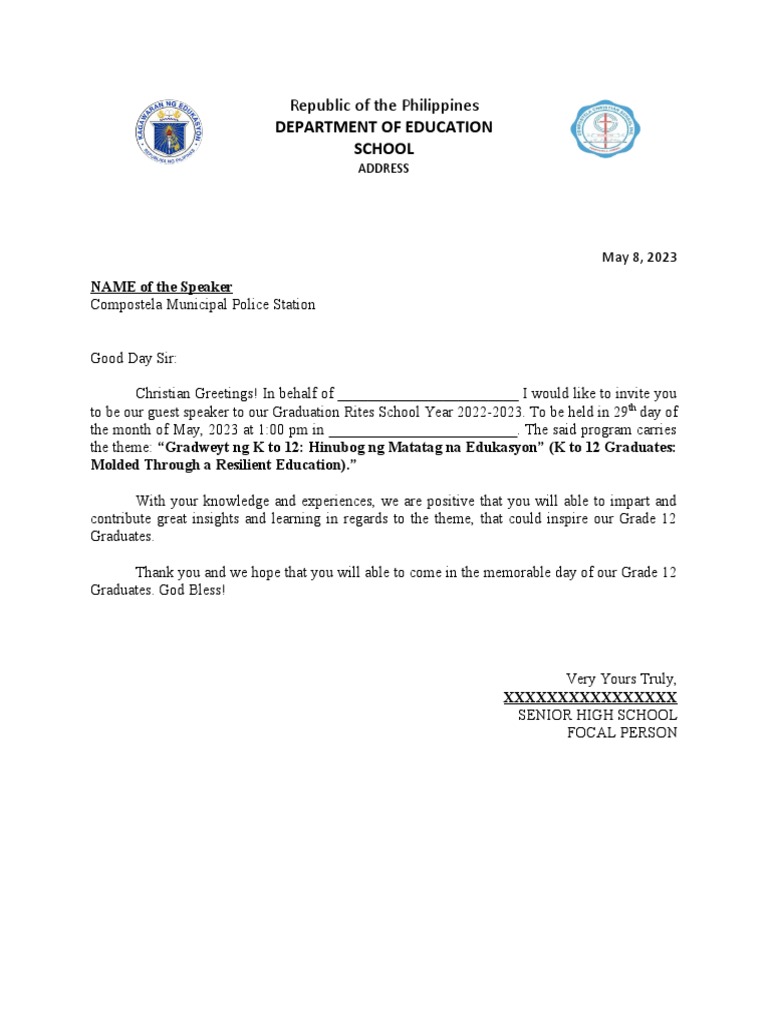 Invitation for Graduation Guest Speaker | PDF