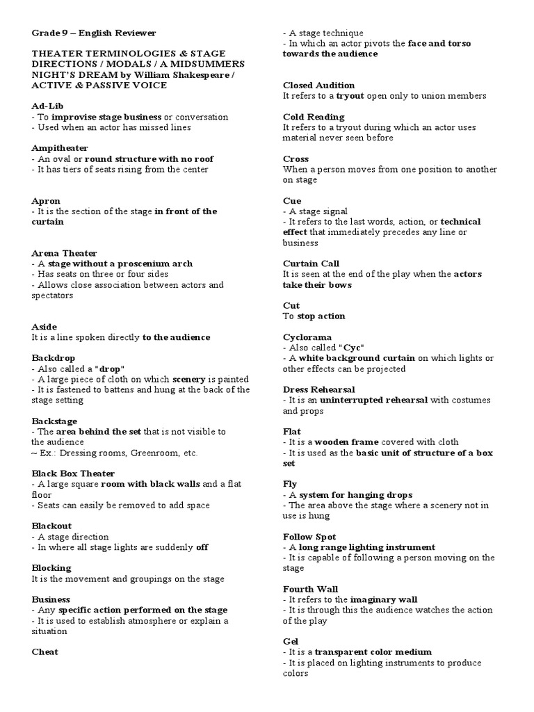 Theater Terms and A Midsummer Night's Dream | PDF | A Midsummer Night's ...