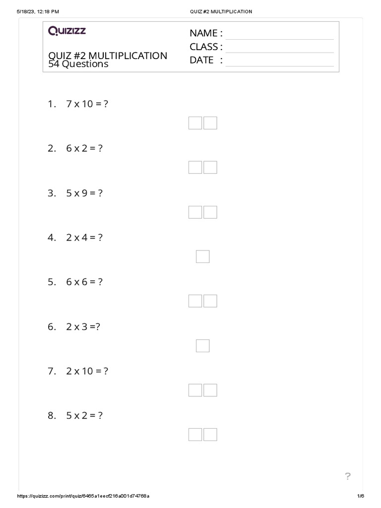 Quiz 2 Multiplication | PDF