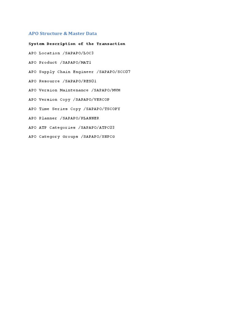 APO Transaction Codes | PDF | Databases | Pointer (Computer Programming)