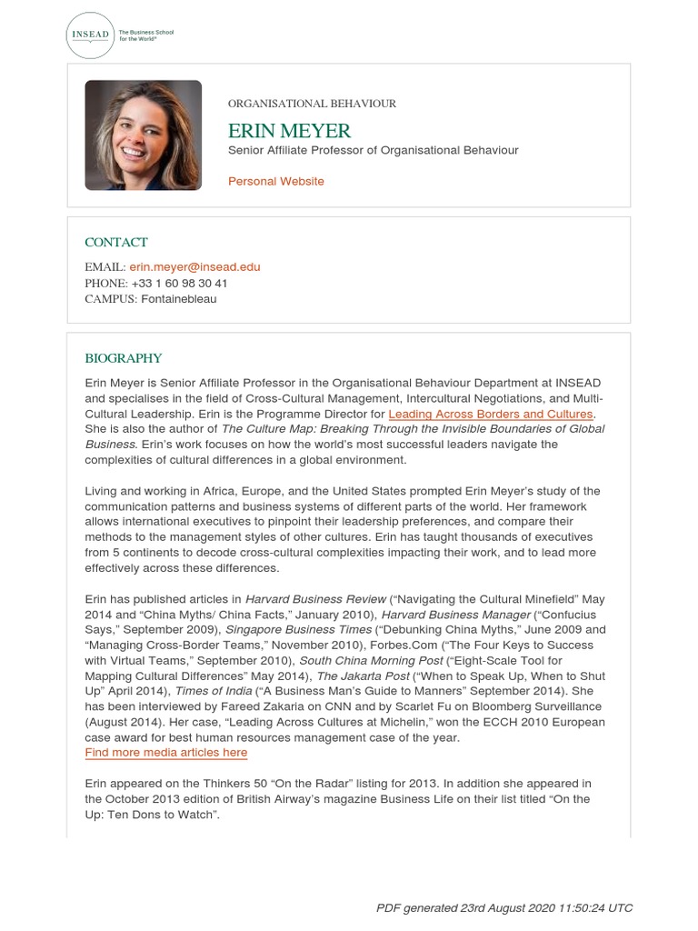 Faculty Profile Erin Meyer | PDF | Cross Cultural Communication ...