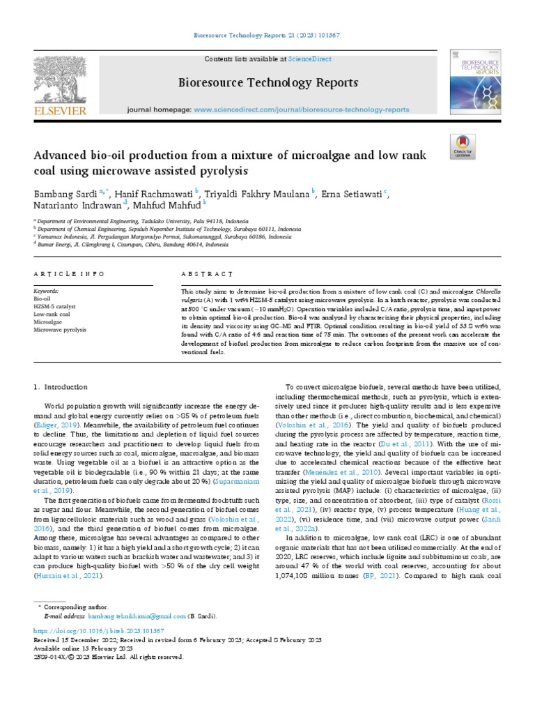 Bio-Oil from Microalgae and Coal Mix | PDF | Pyrolysis | Biofuel