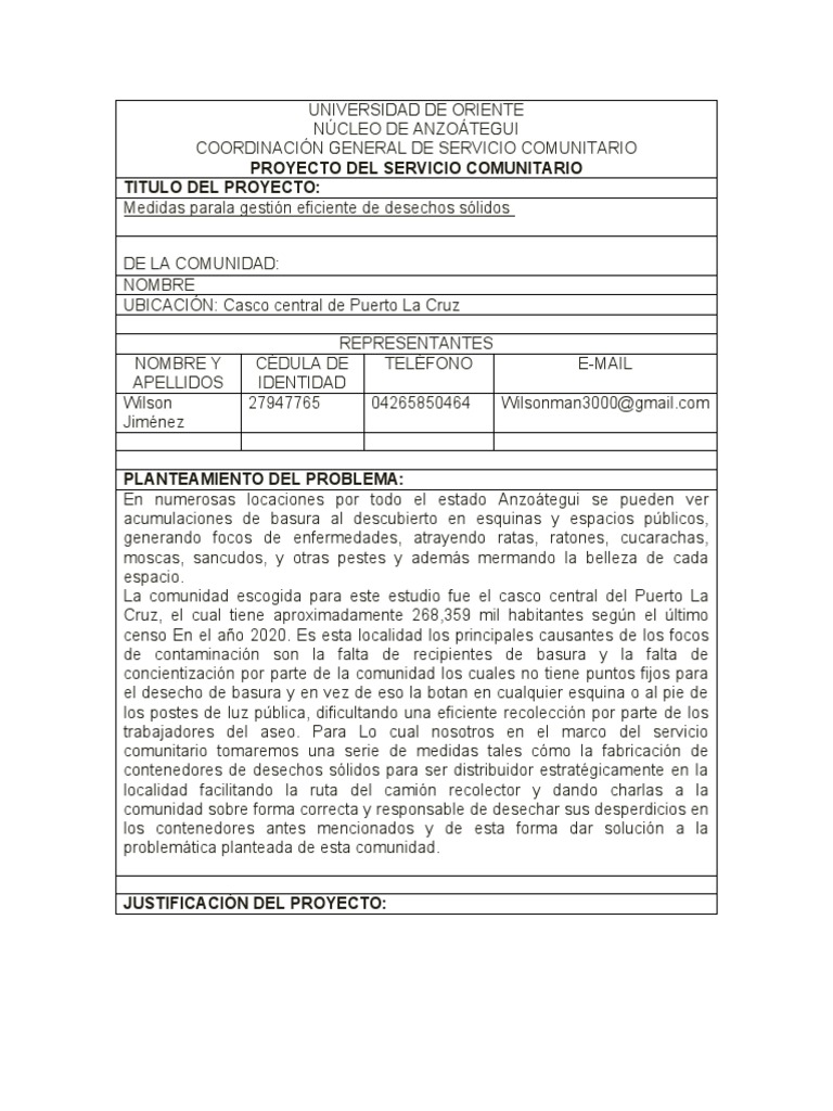 Proyecto de Servicio Comunitario | PDF | Residuos