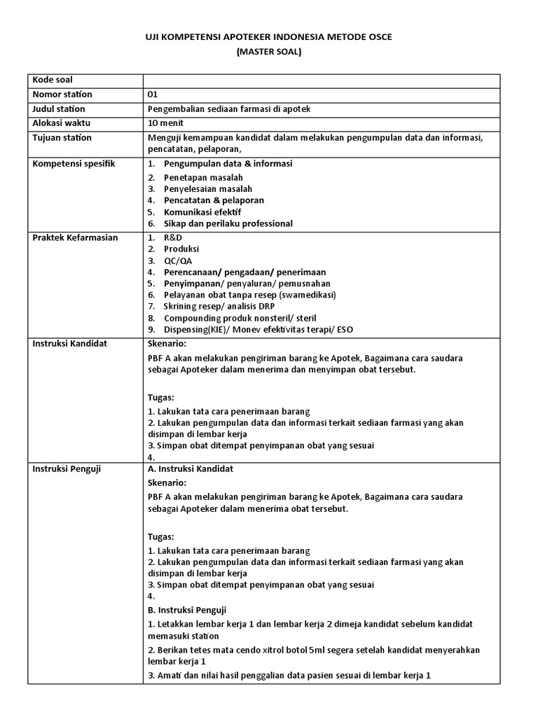 Soal Osce Penerimaan & Penyimpanan Obat | PDF
