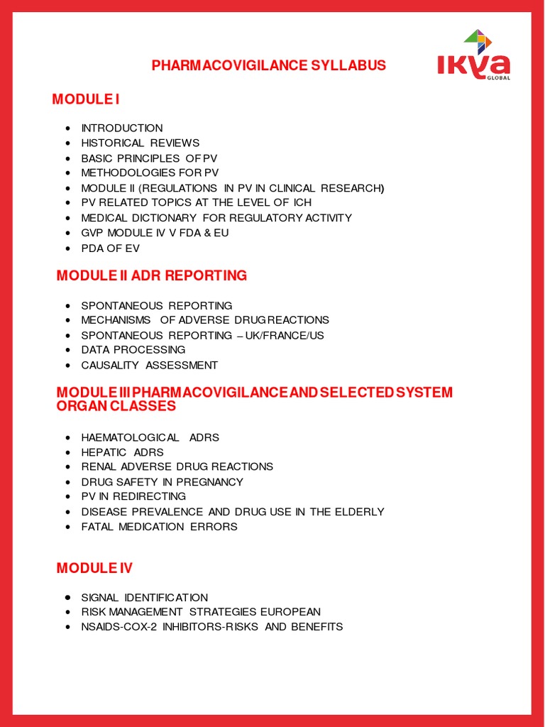 PHARMACOVIGILANCE SYLLABUS (1) | PDF