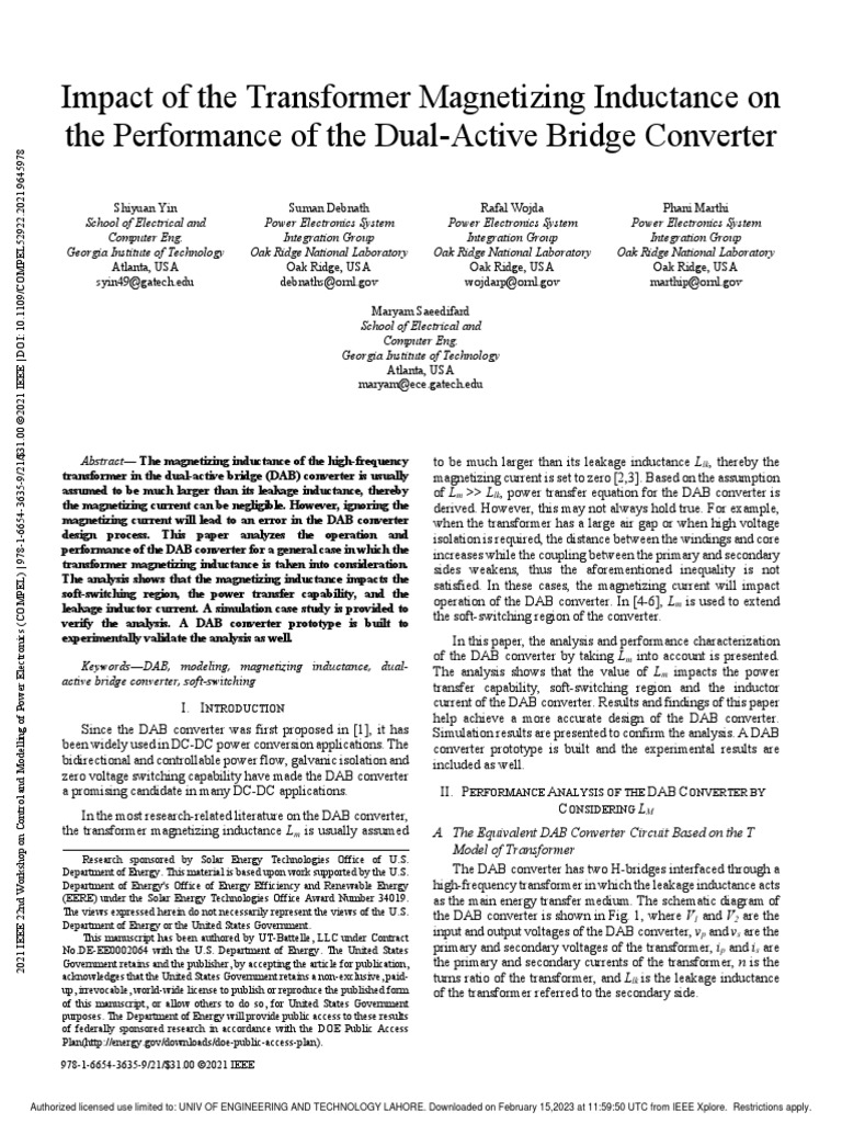 Impact of The Transformer Magnetizing Inductance On The Performance of ...
