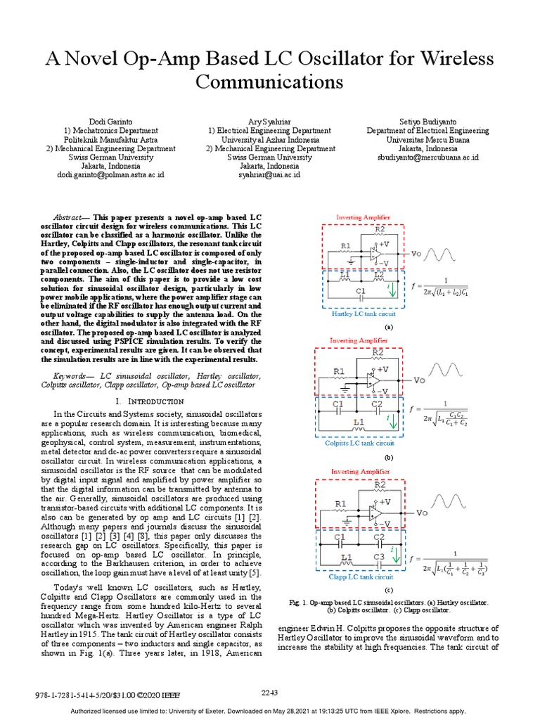 A Novel Op-Amp Based LC Oscillator For Wireless Communications | PDF ...