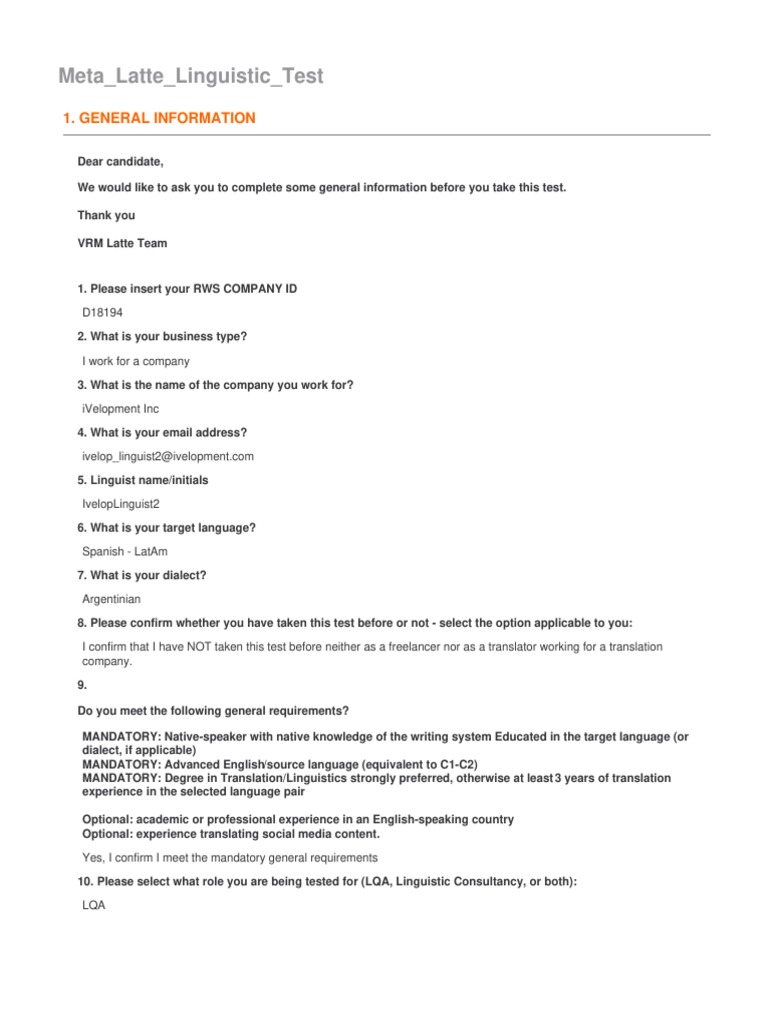 LQA Test Instructions and Requirements | PDF | Translations | Grammar