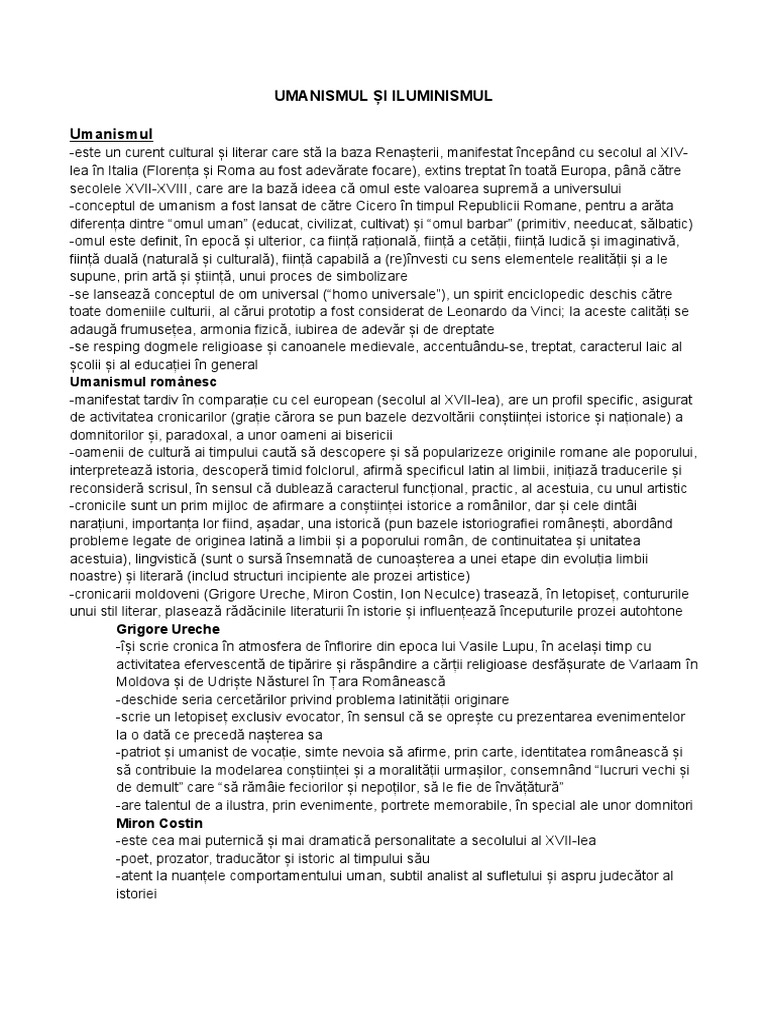 D. Umanismul Și Iluminismul | PDF