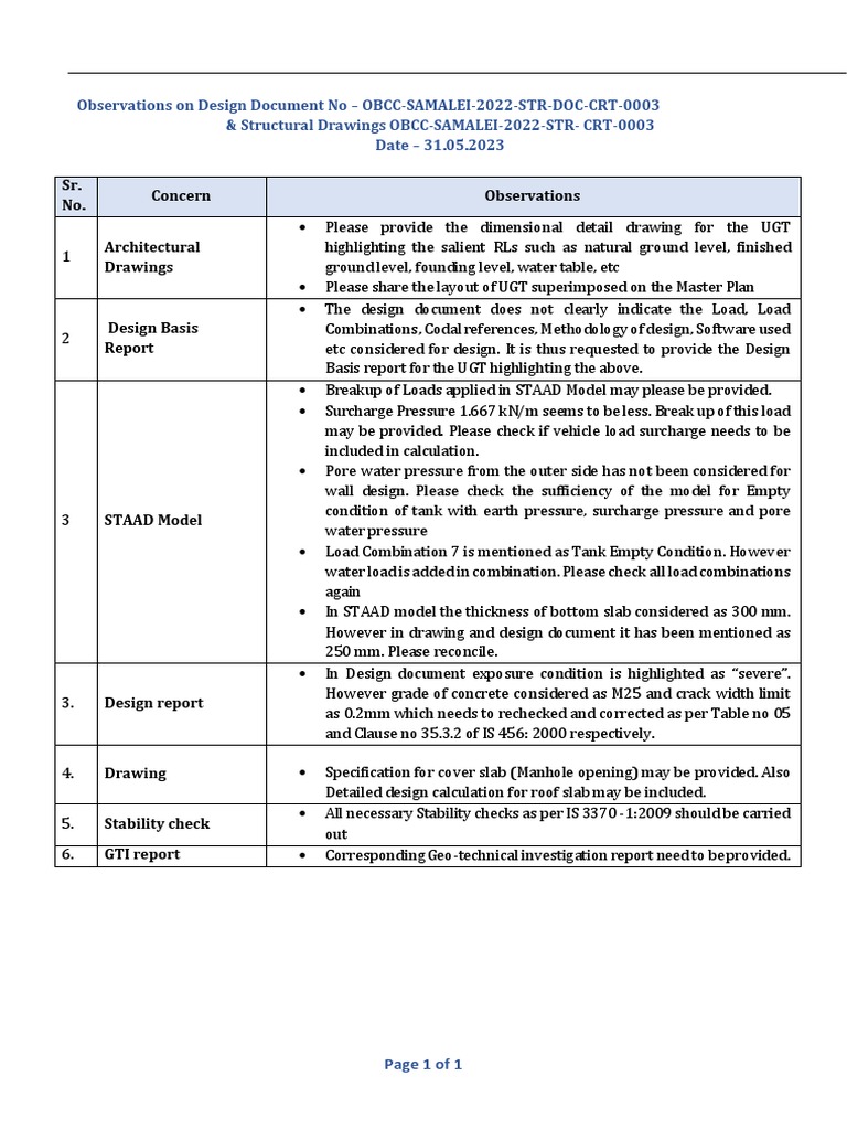 Design Observations for UGT Project | PDF | Civil Engineering