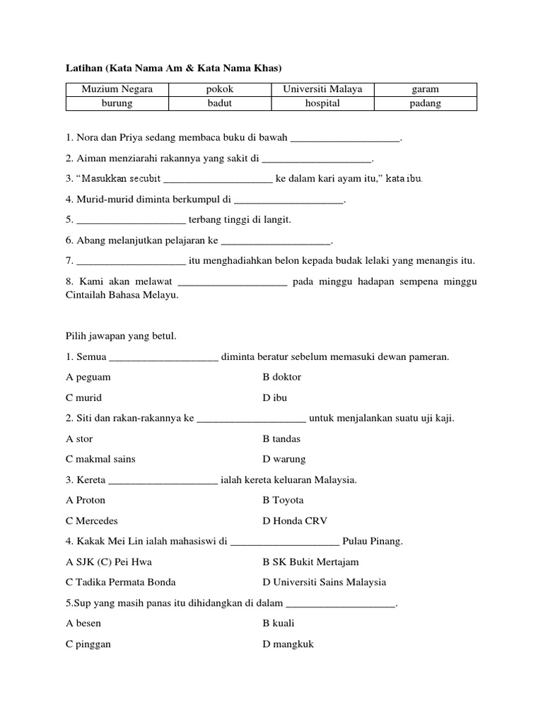 Latihan Kata Nama AM +KHAS | PDF