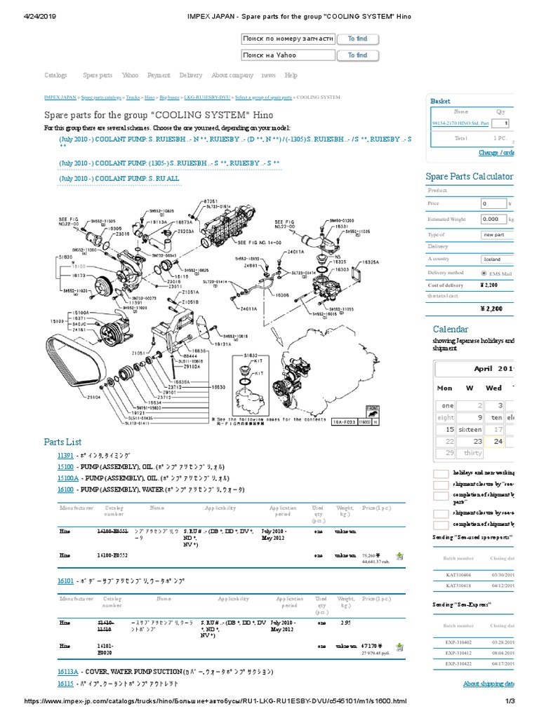 Impex Japan - Spare Parts For The Group - Cooling System - Hino | PDF ...