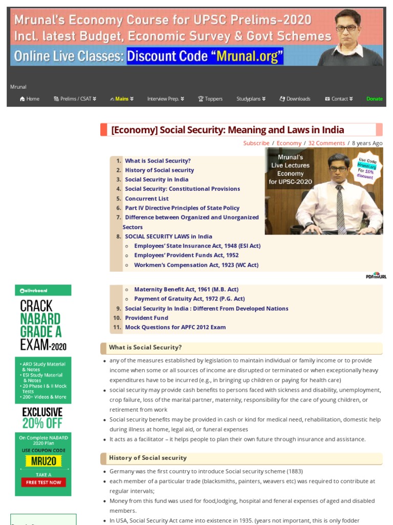 Social Security Laws in India Explained | PDF | Welfare | Employment